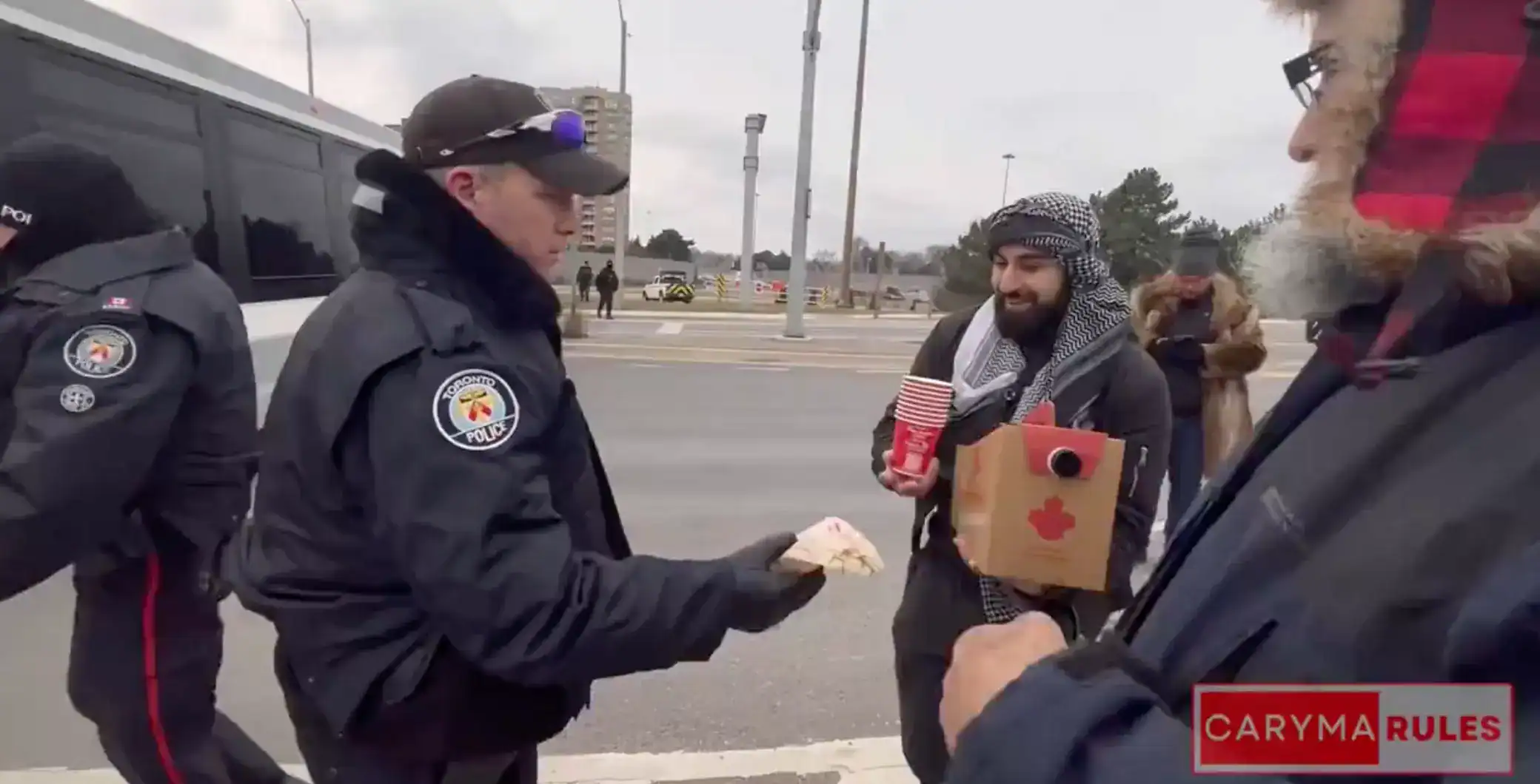 Video appears to show Toronto police bringing coffee to pro-Palestine ...
